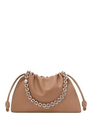 Loewe Flamenco Large Leather Clutch Bag - Mocha