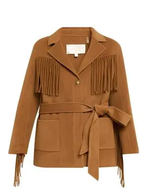 LoveShackFancy Maebella Fringe-trim Jacket - Camel