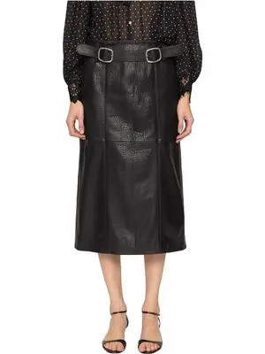 Sea Gwen Leather Midi Skirt - Black