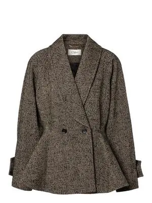 Chloé Herringbone Peplum Wool-blend Coat - Beige