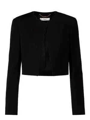 Chloé Scalloped Cropped Cotton Velvet Jacket - Black