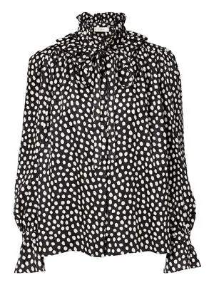 Chloé Chloé Polka-Dot Tie-Neck Silk Blouse Black