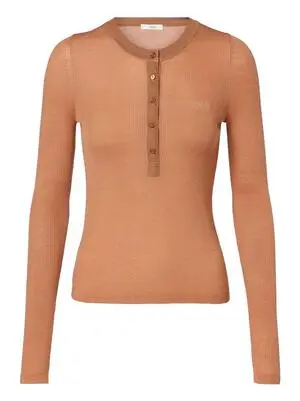 Chloé Chloé Ribbed Henley Shirt In Wool Beige