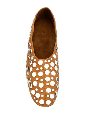 Khaite Jane Studded Leather Ballerina Flats Caramel