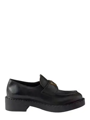Prada Logo Triangle Leather Loafers - Black