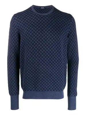 DRUMOHR Herringbone Crew Neck Sweater - Blue