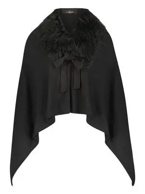 Gorski Wool-blend Poncho With Mongolian Lamb Collar - Black