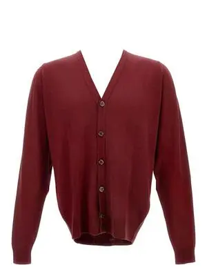 John Smedley V-neck Merino Wool Cardigan - Red