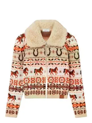 Stella McCartney Patterned Jacket With Faux-fur Collar - Neutrals