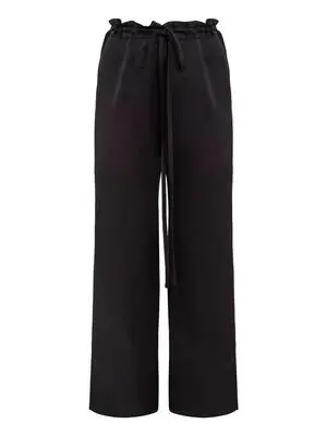 GLORIA COELHO Drawstring Ruffled Straight Trousers - Black