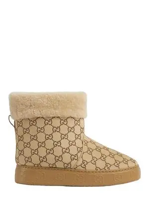 Gucci Gg Suede Boots With Merino Wool Lining - Beige