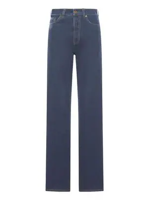 Miu Miu Embroidered-logo Flock Jeans - Blue