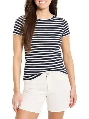 NIC+ZOE Striped Scoop Neck Tee - Indigo Multi
