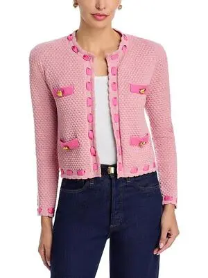 L'Agence Astor Contrast Trim Cardigan - Dusty Pink