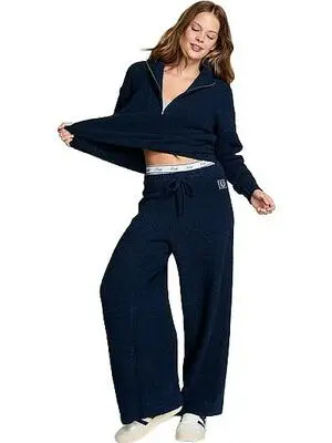 Pink Cozy Bouclé Wide Leg Pants Blue