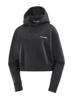 SALOMON Logo Cropped Hoodie - Deep Black