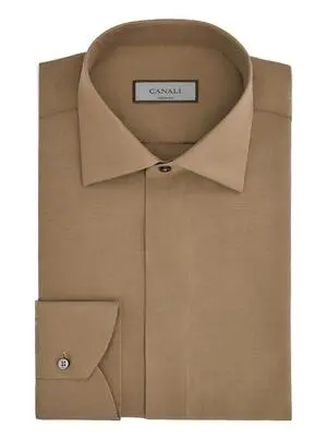 Canali Regular Fit Shirt In Silk - Brown