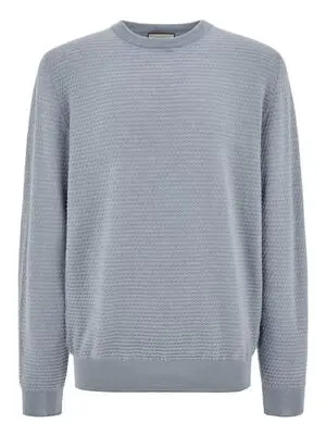 Canali Pure Jacquard Wool Crew Neck - Grey