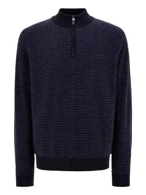 Canali Jacquard Wool Mock Neck Sweater - Blue