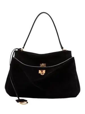 Balenciaga Rodeo Medium Waxed Suede Top Handle Bag - Black