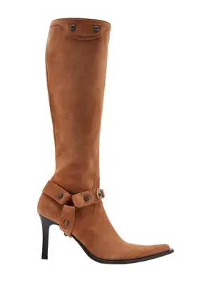 Balenciaga City Suede Heeled Knee High Boots - Brown