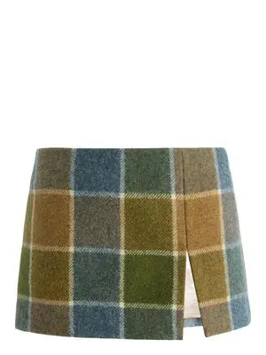 Miu Miu Checked Wool Mini Skirt - Green