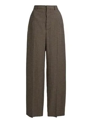 Balenciaga Tailored Check Wide-leg Trousers - Brown