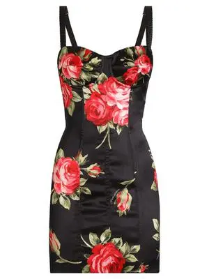 Dolce & Gabbana Rose Bouquet-print Satin Mini Dress - Multicolor
