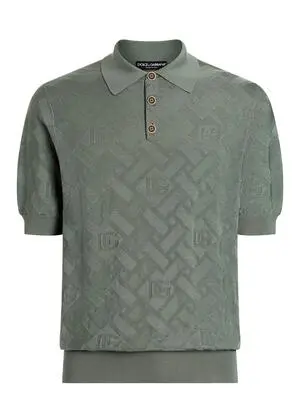 Dolce & Gabbana Micro-dot Stitch Silk Polo Shirt - Grey