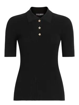 Dolce & Gabbana Ribbed Polo Sweater - Black