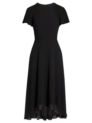 MIKAEL AGHAL Ruffled Chiffon Midi Dress - Black
