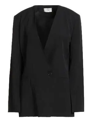 VICOLO Double-breasted Crepe Blazer - Black