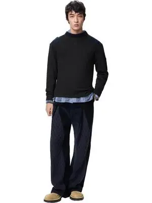 Loewe Long Sleeve Cotton-blend Top - Anthracite/dark Navy