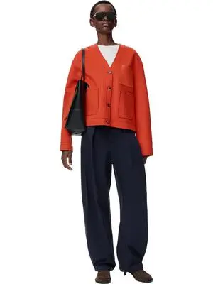 Loewe Cardigan In Wool And Cashmere - Khaki/orange