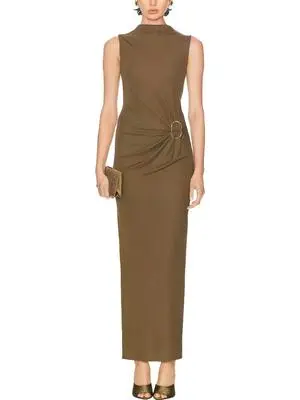 Roland Mouret Mock-neck Ring-detail Maxi Dress - Brown