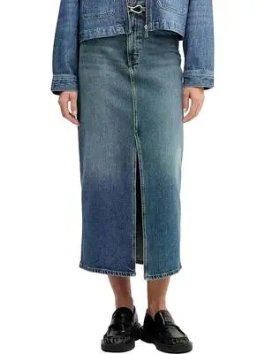 Hugo Midi Denim Skirt With Front Slit - Blue
