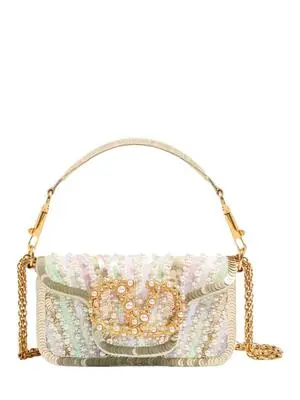 Valentino Garavani Locò Embroidered Jewel-logo Shoulder Bag - Neutrals