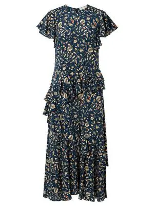 Ulla Johnson Amaia Ruffled Printed Silk Crepe De Chine Midi Dress - Multi