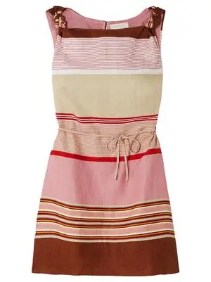 Faithfull The Brand Flor Belted Striped Linen Mini Dress - Multi