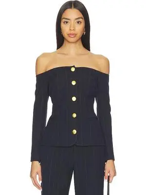 L'Agence Alice Off Shoulder Blazer - Midnight & Burgundy Pinstripe