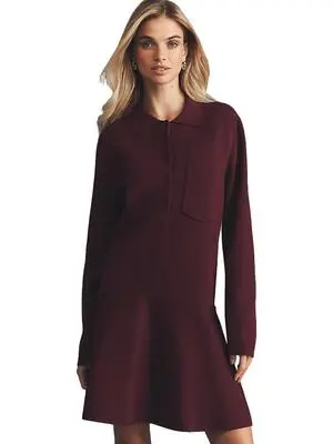 English Factory Long-sleeve Polo Mini Dress - Burgundy