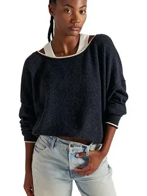 Free People Softspun Pullover - Charcoal Heather Combo