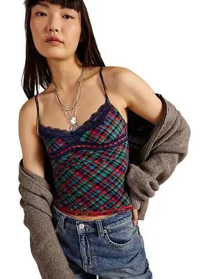 Free People Mix & Match Cami - Navy Plaid Combo