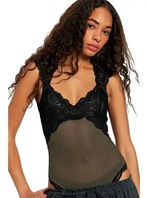 Free People Lace And Mesh Bodysuit Tarmac Combo