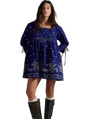 Free People Sonora Printed Mini Dress Navy Combo