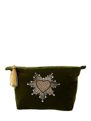 OLIVIA DAR Sparkle Heart Pouch - Moss