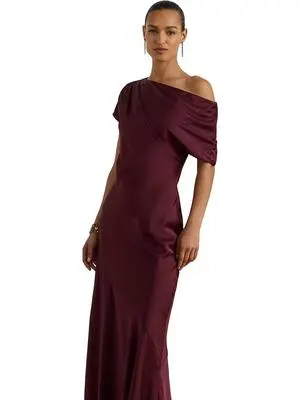 Ralph Lauren Satin Charmeuse Off-the-shoulder Gown - Dark Garnet