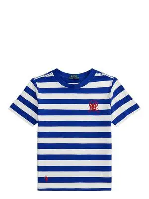 Ralph Lauren Crest Striped Cotton Tee - New Sapphire/white