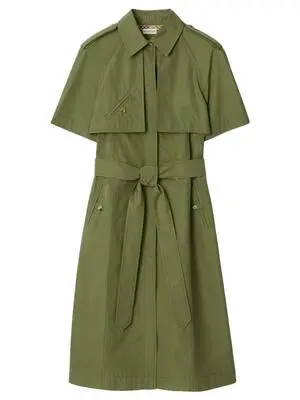 Burberry Cotton Poplin Belted Shirt Dress - Pasture Green