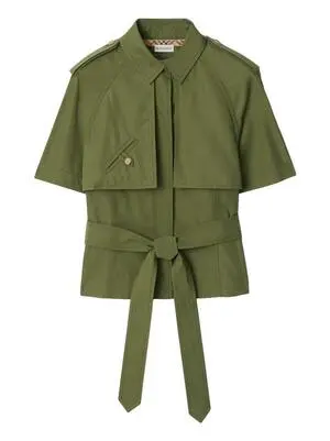 Burberry Cropped Cotton Poplin Trench Shirt - Pasture Green